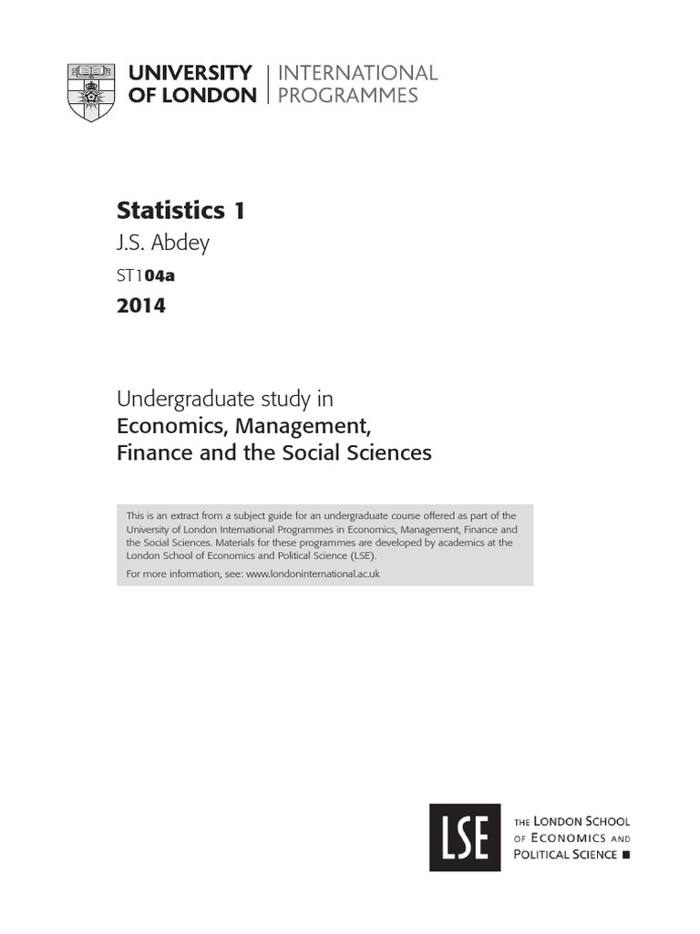 Statistics 1 Subject Guide | PDF | Standard Error | Normal Distribution