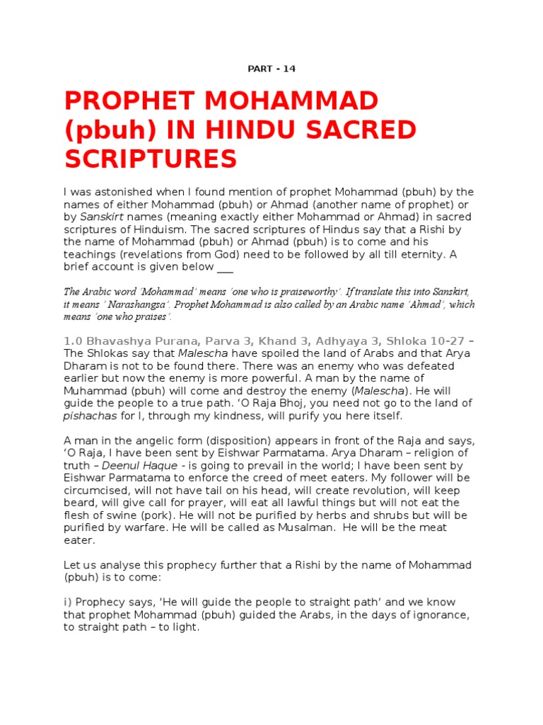 Prophet Mohammad (Pbuh) in Hindu Sacred Scriptures | PDF | Muhammad ...