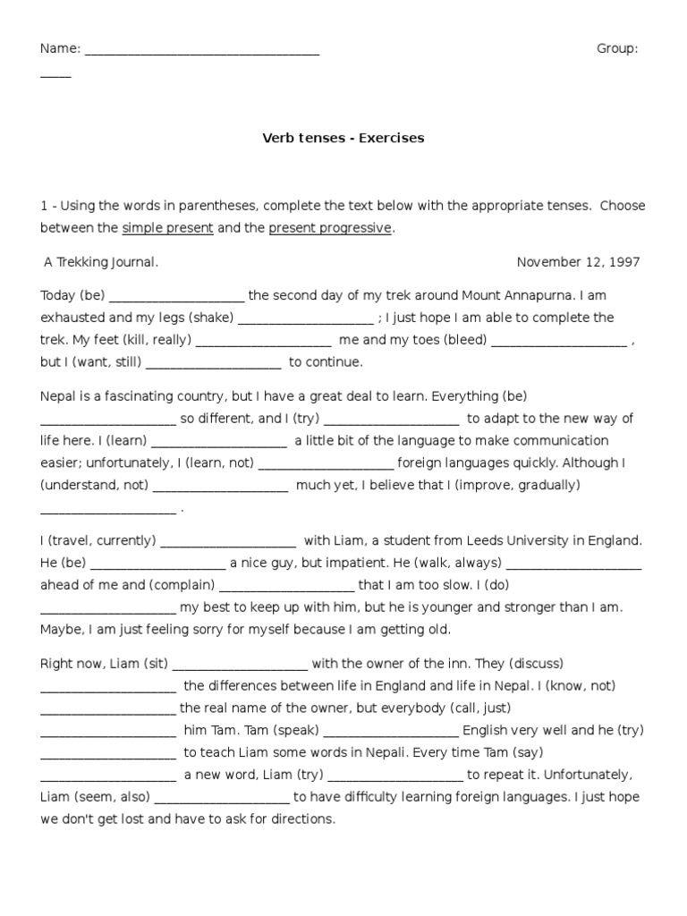 All Verb Tenses Exercises | PDF | Languages | Leisure