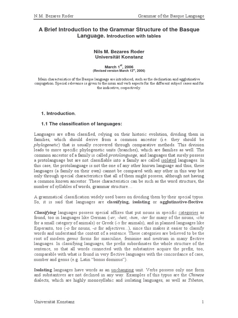 A Brief Introduction To Basque Grammar | PDF | Onomastics | Philology