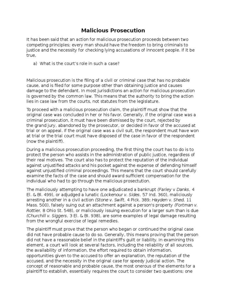 Malicious Prosecution | PDF | Malicious Prosecution | Prosecutor