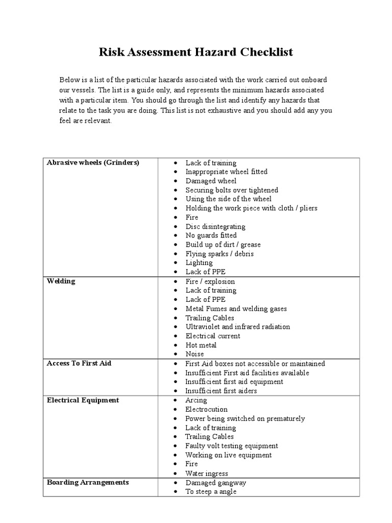 Risk Assessment Hazard Checklist: Abrasive Wheels (Grinders) | Download ...