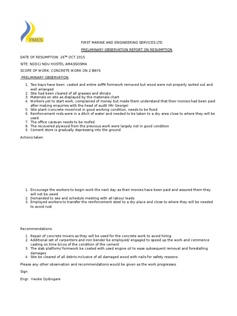 Preliminary Observation | PDF | Concrete | Industries