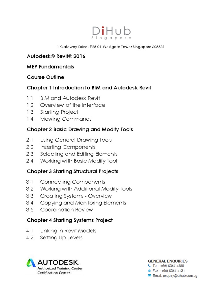 Autodesk® Revit® 2016 Mep Fundamentals Course Outline Pdf