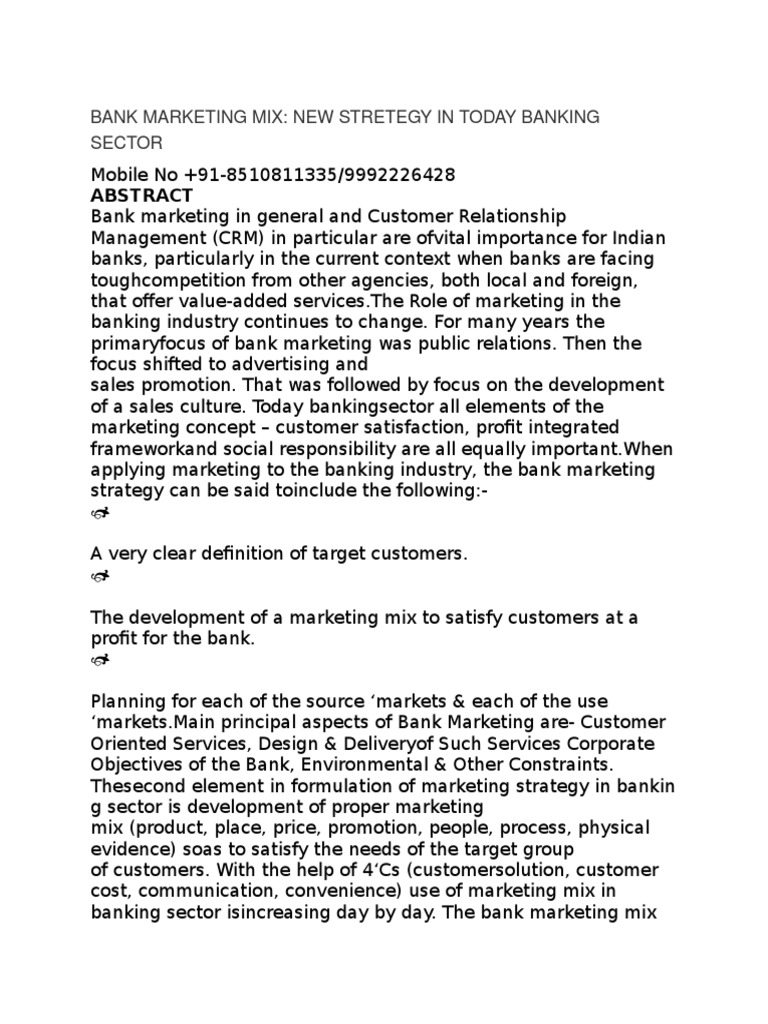 Bank Marketing Mix: New Stretegy in Today Banking Sector | PDF ...