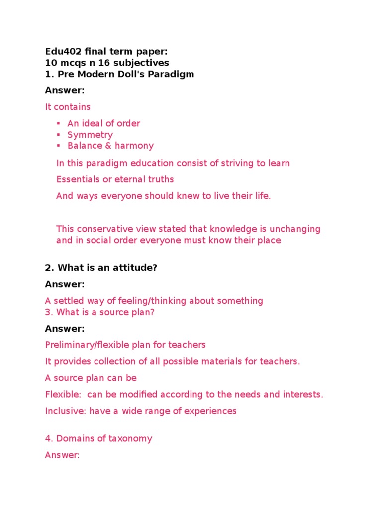 Edu402 Final Term Paper by Sahar | PDF