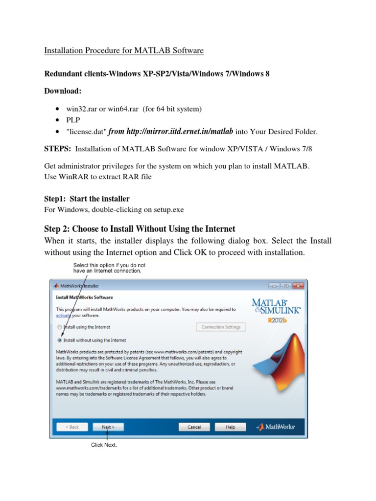 Installation Procedure For MATLAB Software: Redundant Clients-Windows ...