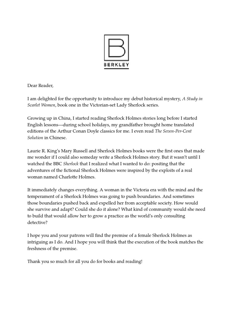 A Study in Scarlet Women Author Letter | PDF | History | General Fiction
