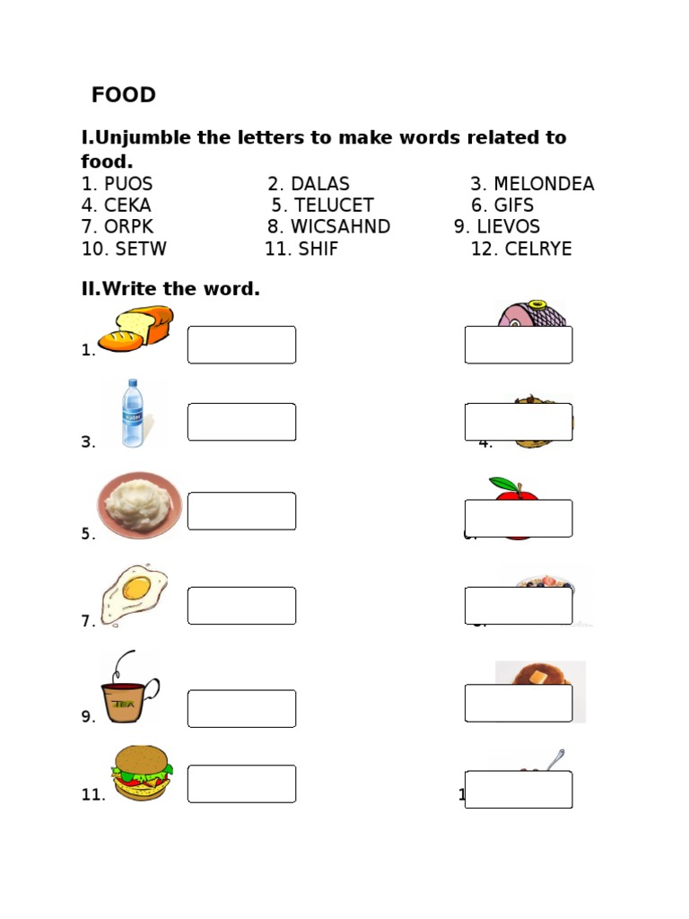 I.Unjumble The Letters To Make Words Related To Food | PDF