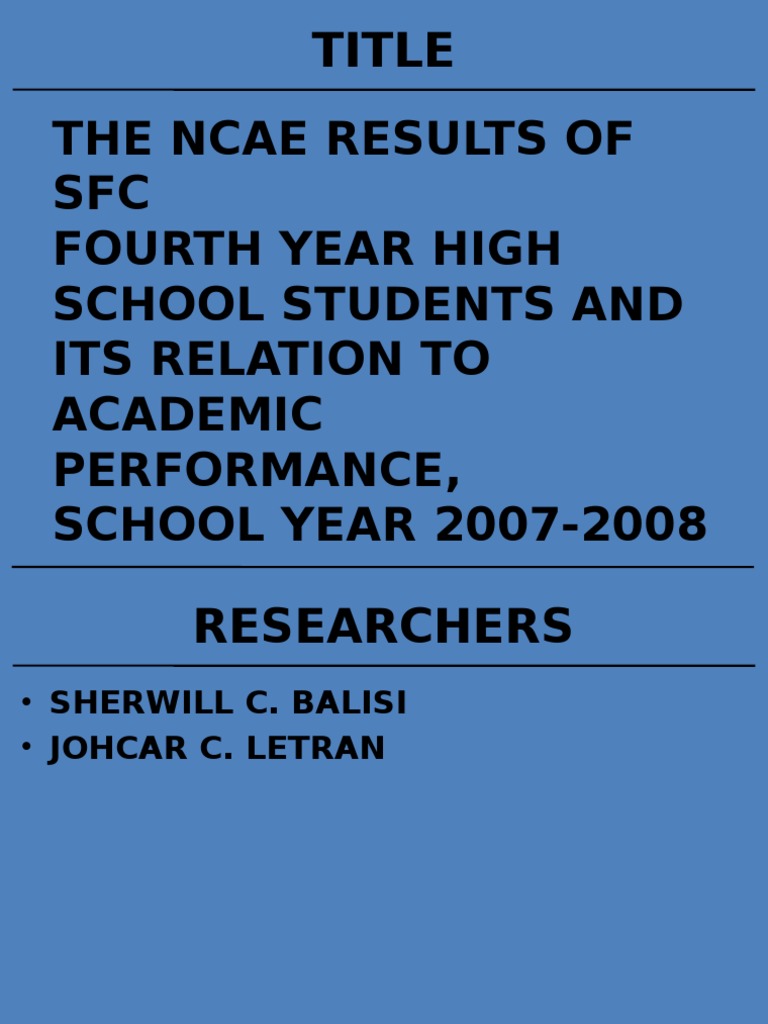 The Ncae Results of SFC | PDF | Hypothesis | Science