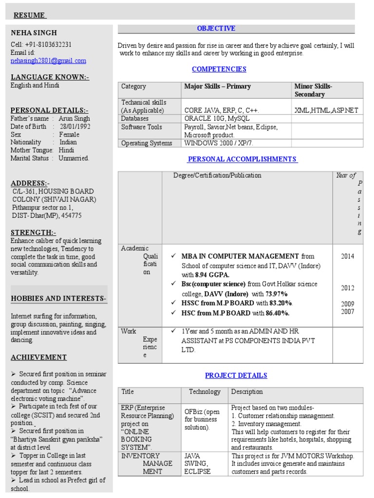 Resume Neha Singh: Objective | PDF | Enterprise Resource Planning | Eclipse (Software)