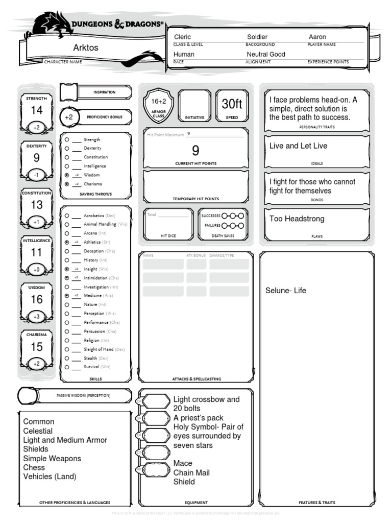Arktos: Cleric Soldier Aaron Human Neutral Good | PDF