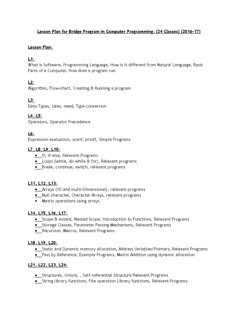 Bridge Course Lesson Plan | PDF