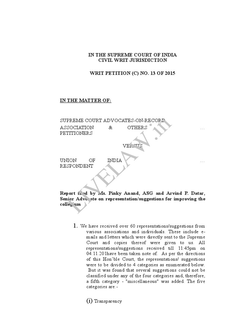 Pinky Anand Arvind Datar Njac Collegium | PDF | Supreme Court Of India ...