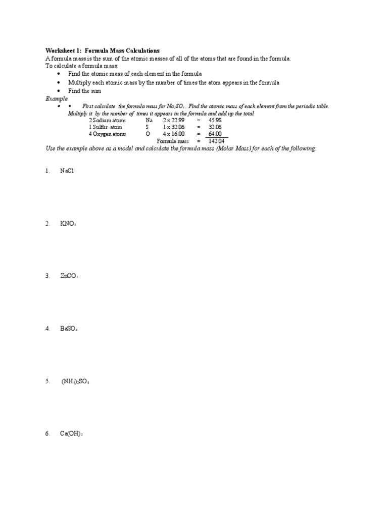 Chemistry Formula Mass Guide | PDF