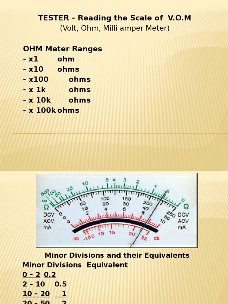 (Volt, Ohm, Milli Amper Meter) : TESTER - Reading The Scale of V.O.M | PDF