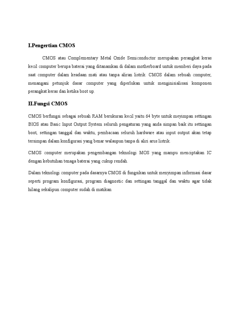 Pengertian dan Fungsi CMOS dalam Komputer | PDF