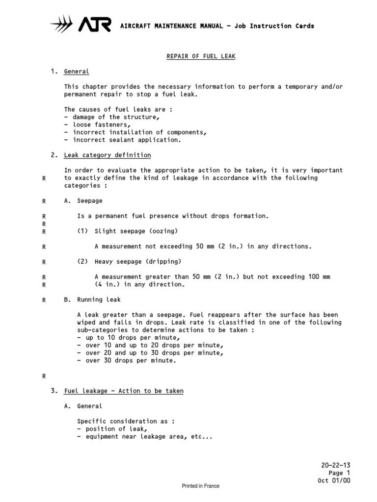 Atr 72 Repair of Fuel Leak | PDF | Leak | Adhesive