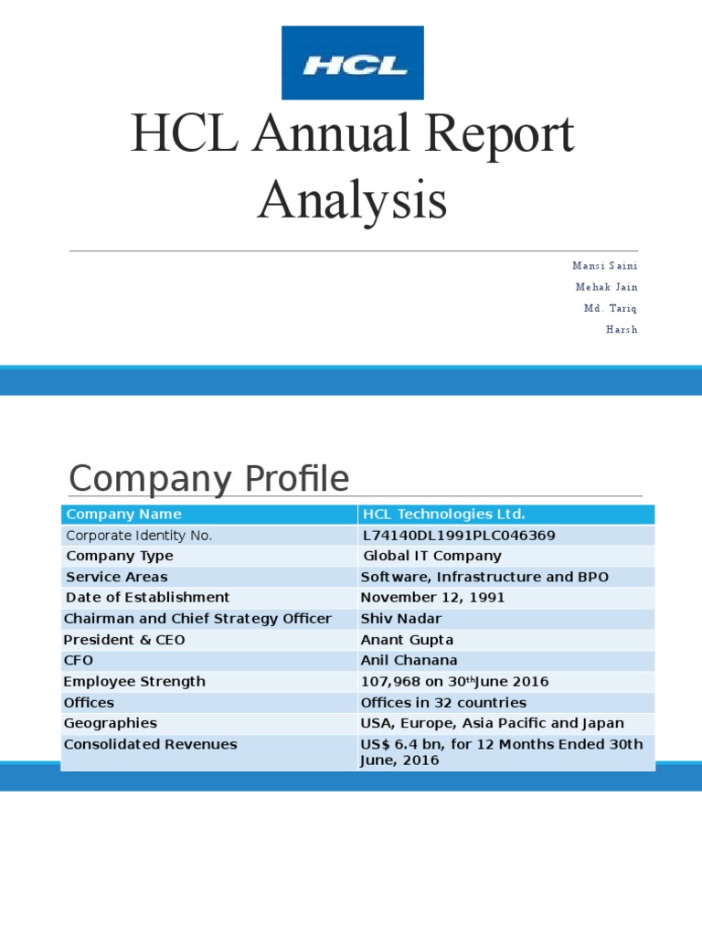 Hcl Annual Report Analysis Final 2015 Pdf Expense Depreciation
