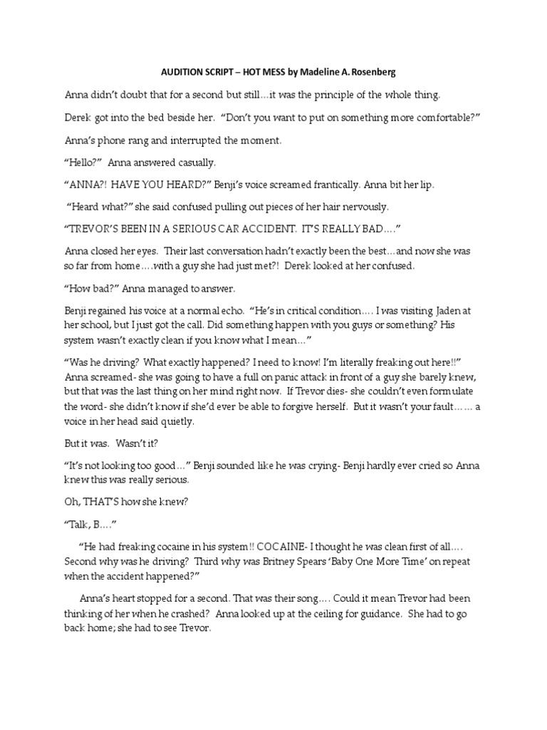 AUDITION SCRIPT - HOT MESS by Madeline A. Rosenberg | PDF | Leisure