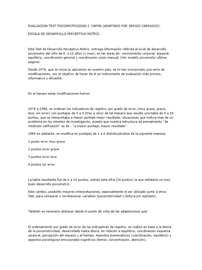 Test de Jack Capon de Psicomotricidad | PDF | Conceptos psicologicos ...