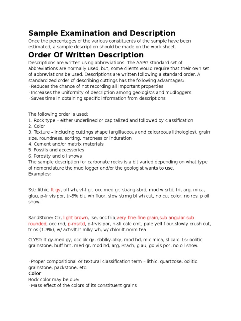 Sample Examination and Description | PDF | Porosity | Sandstone