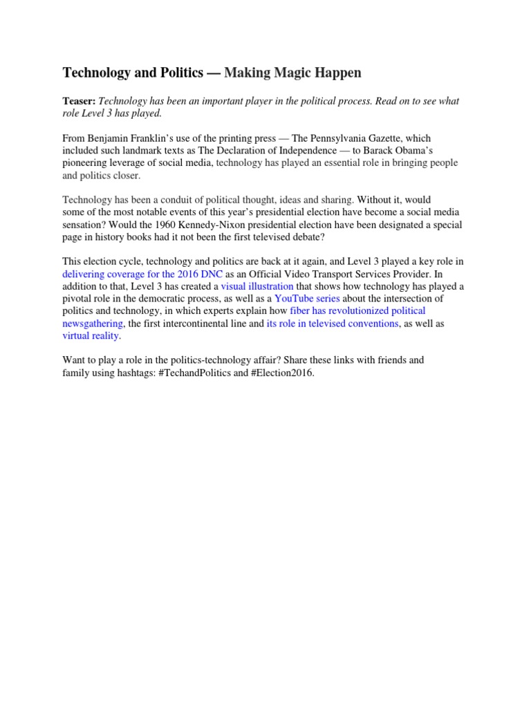 Role of Technology in Politics | PDF | Politics | Social Science
