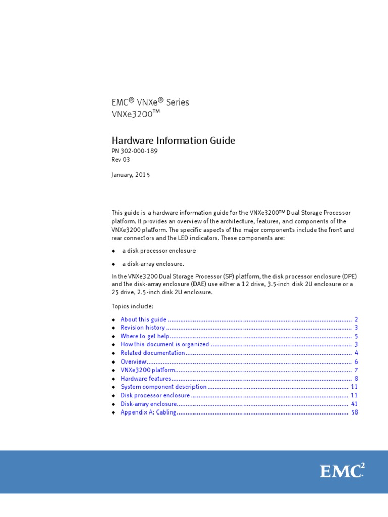 Hardware Information Guide: Emc Vnxe Series Vnxe3200 | PDF | Usb | Solid State Drive