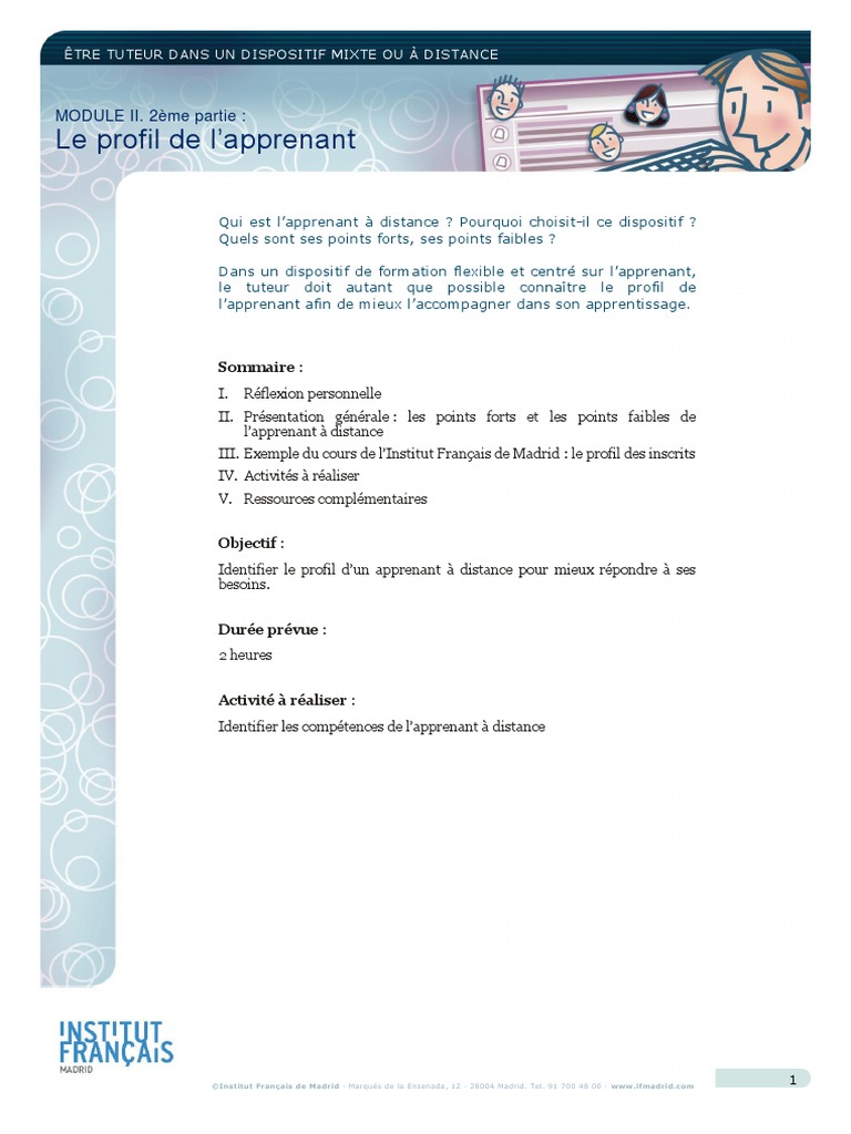 Le Profil de L'apprenant PDF | PDF | Formation à distance | Pédagogie