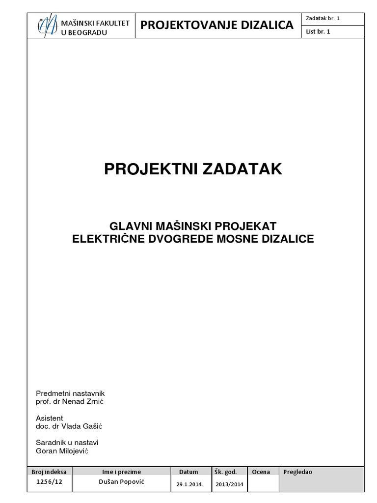 Projekat Dizalice PDF | PDF