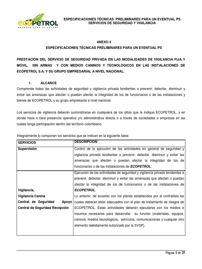 ANEXO 4 Especificaciones Tecnicas para Un Eventual Proceso de Selección ... ANEXO 4 Especificaciones Tecnicas para Un Eventual Proceso de Selección ...