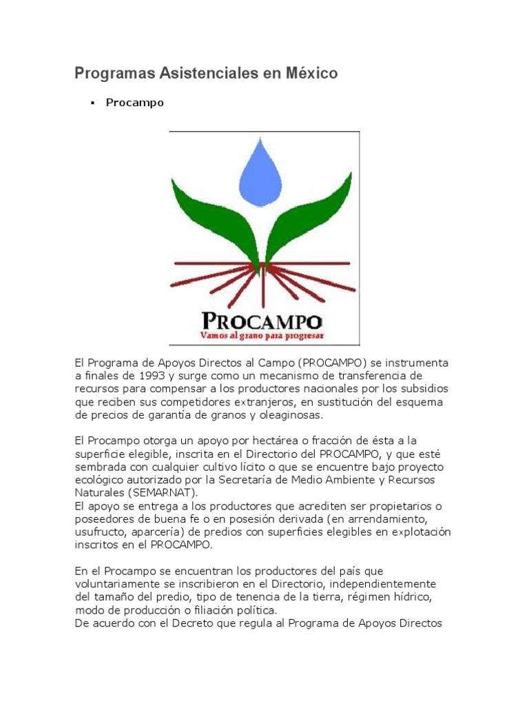 Programas Asistenciales en México: Procampo y Oportunidades | PDF ...