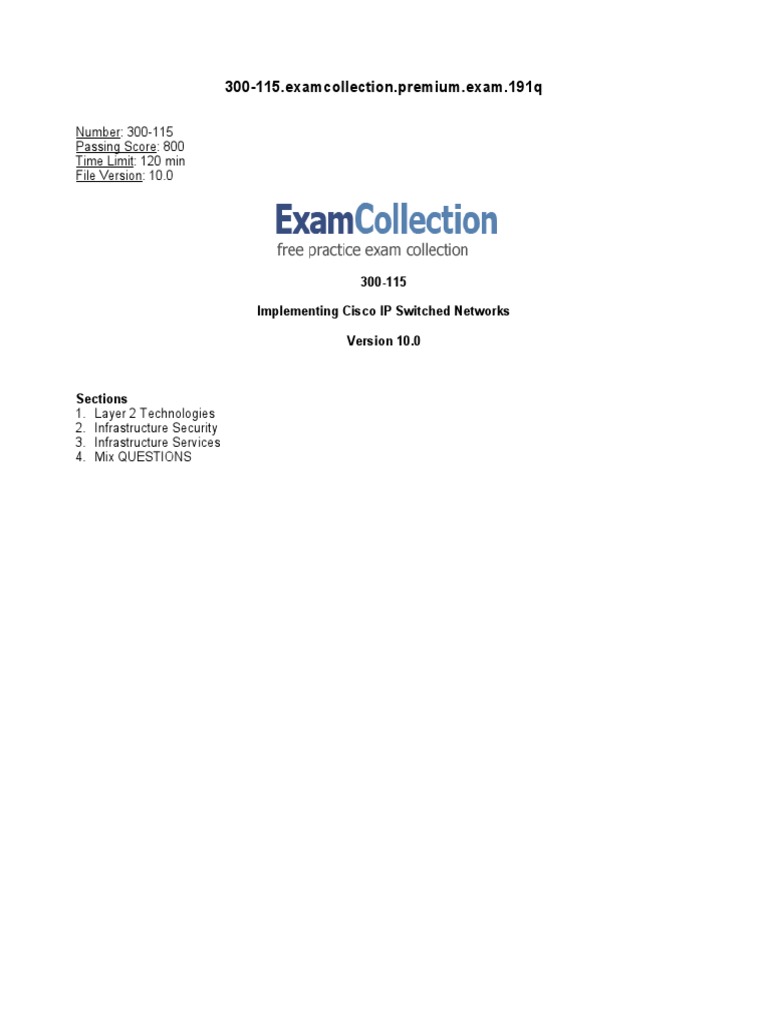 300-115.examcollection - Premium.exam.191q: Number: 300-115 Passing ...