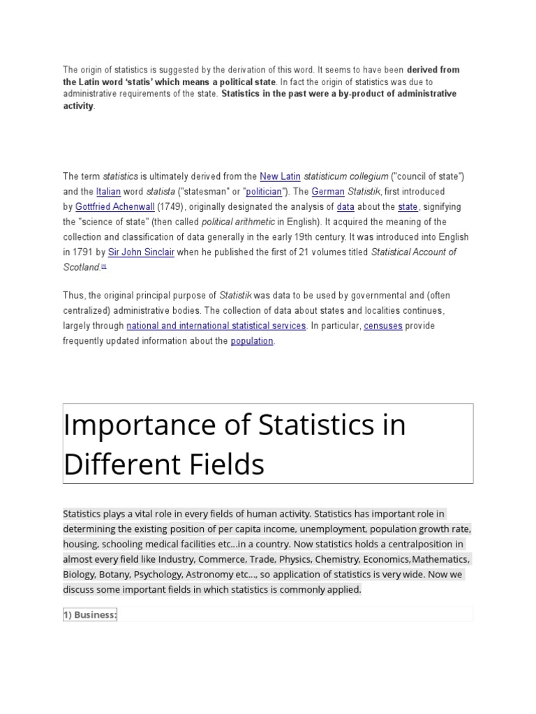 Importance of Statistics in Different Fields | PDF | Statistics ...
