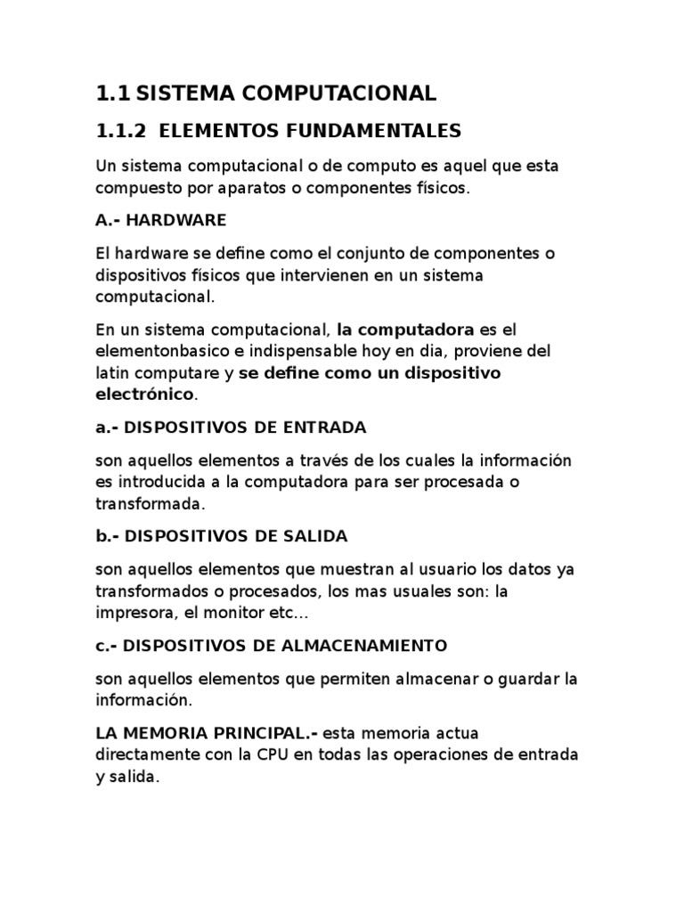 Componentes de un Sistema Computacional | PDF | Hardware de la ...