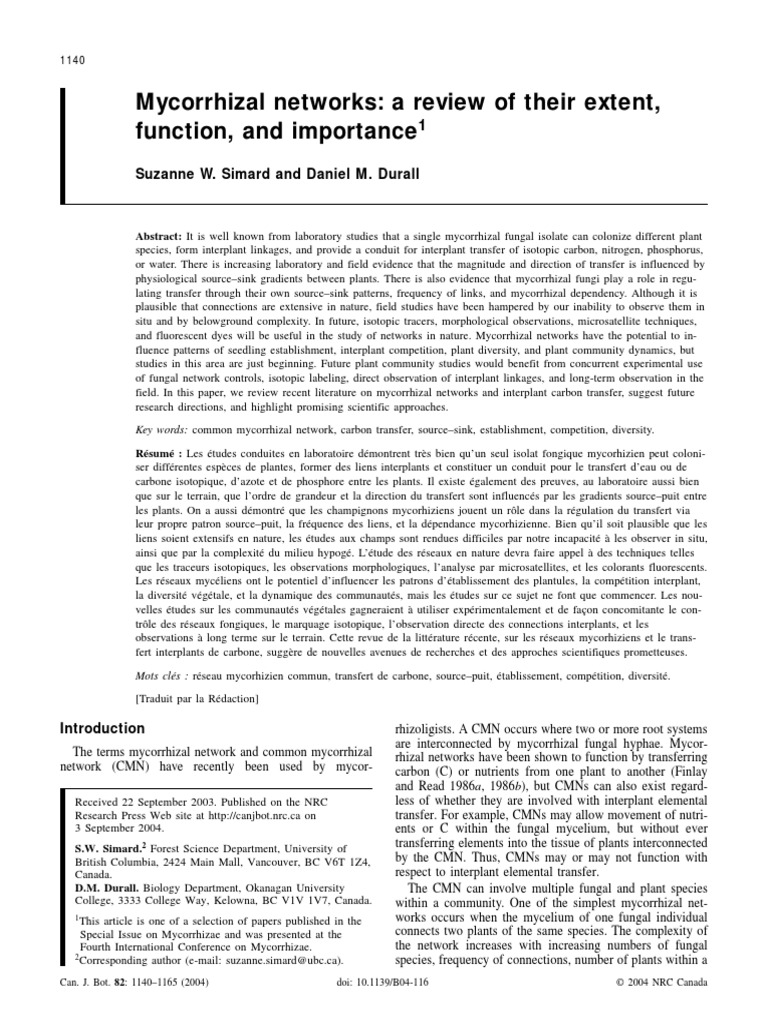 2004simard Mycor-Function-Importance CanJBot82 1140 | PDF | Fungus ...