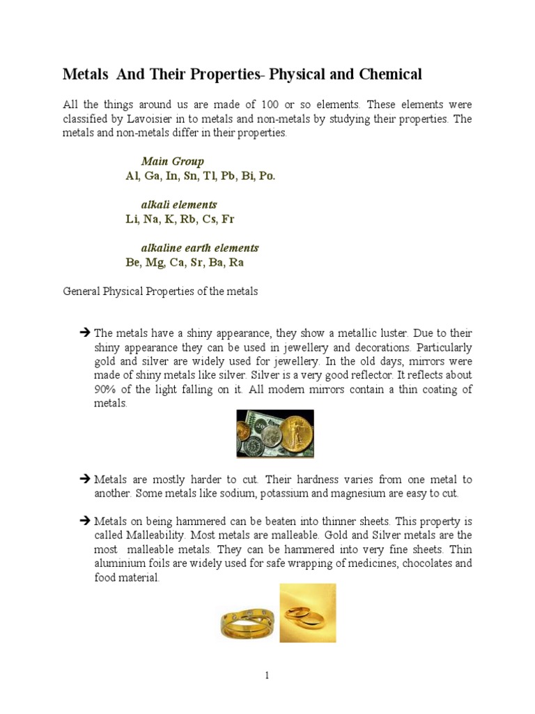 Metals and Their Properties - Physical and Chemical | PDF | Metals ...