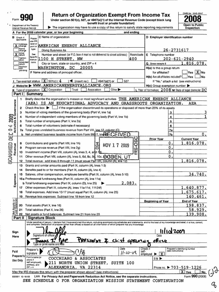 American Energy Alliance Form 990 2008 | PDF | 501(C) Organization ...