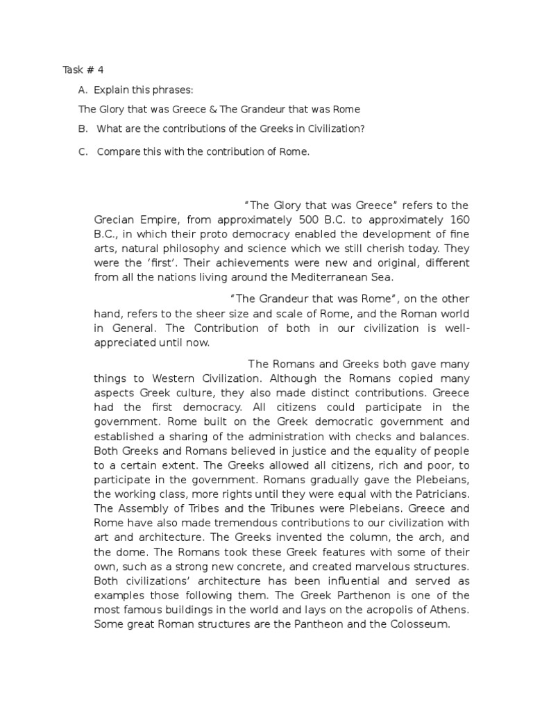 Greece and Rome: Civilizational Contributions | PDF | History