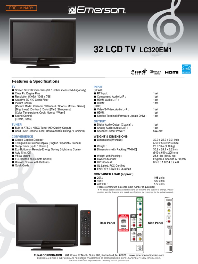 Emerson 32 LCD TV LC320EM1 | PDF | Television | Hdmi