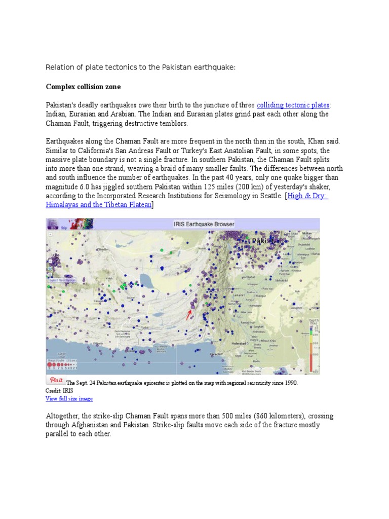 Relation of Plate Tectonics To The Pakistan Earthquake | PDF ...