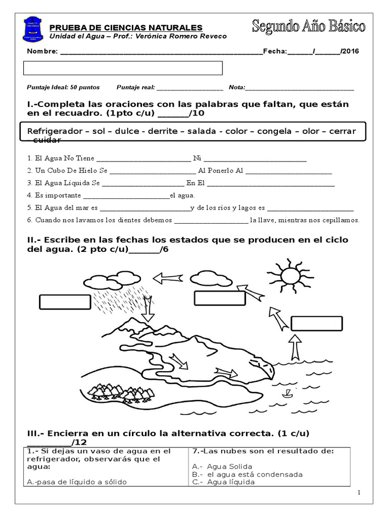 Prueba de Unidad Del Agua | PDF | Evaporación | El ciclo del agua
