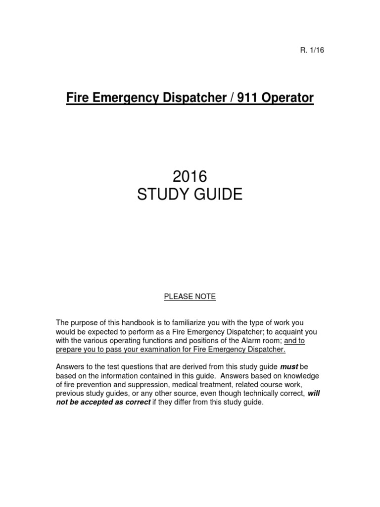 2016 Study Guide: Fire Emergency Dispatcher / 911 Operator | PDF | 9 1 ...
