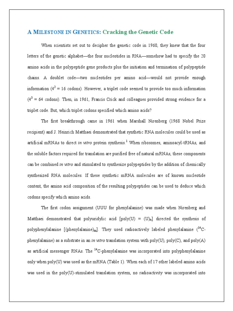 Lec2 2 - Cracking The Genetic | PDF | Genetic Code | Translation (Biology)