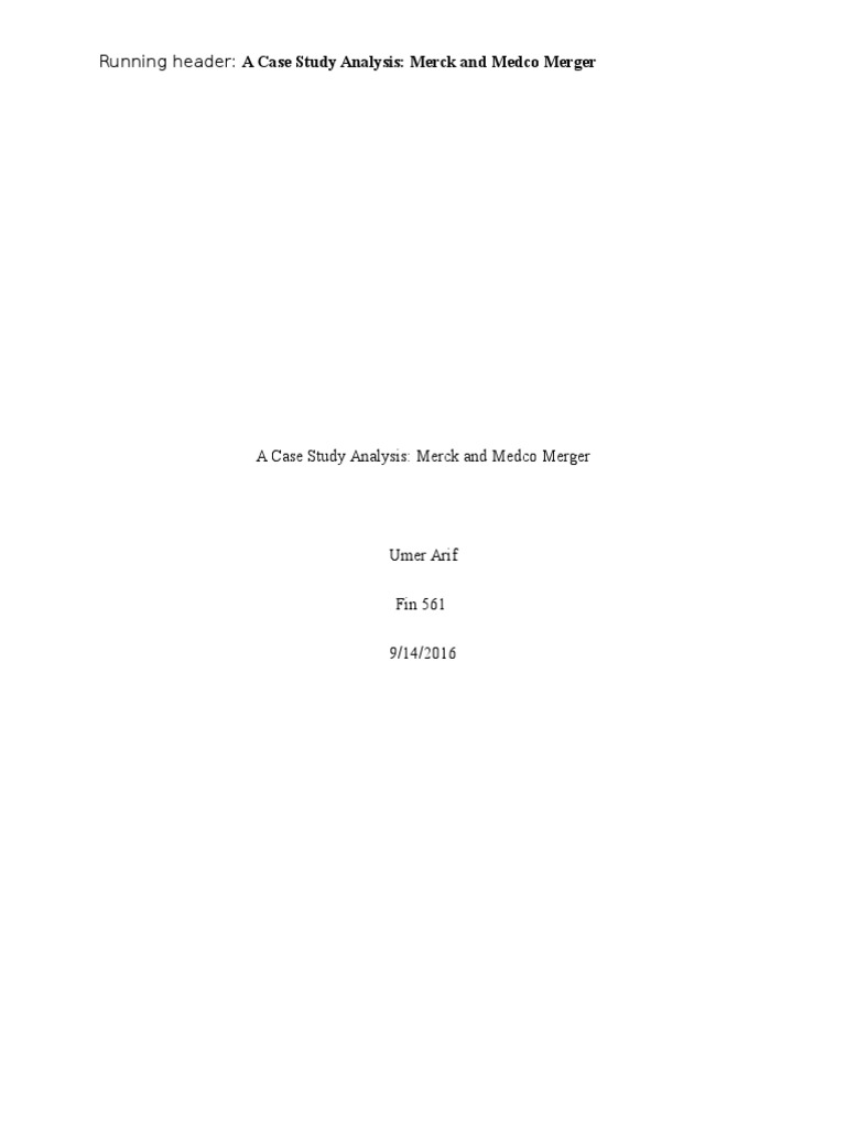Running Header: A Case Study Analysis: Merck and Medco Merger | PDF | Merck & Co. | Mergers And ...