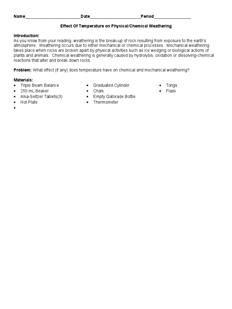 Weathering Lab | PDF | Weathering | Chemistry
