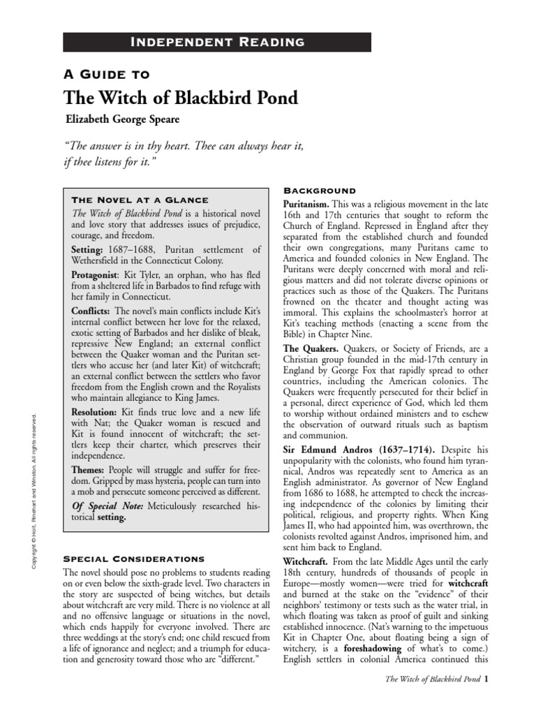 The Witch of Blackbird Pond: A Guide to
