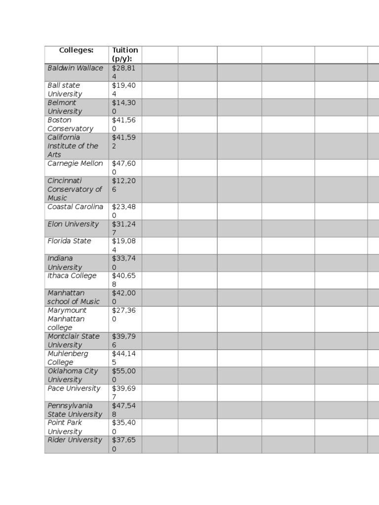 College Spreadsheet | PDF