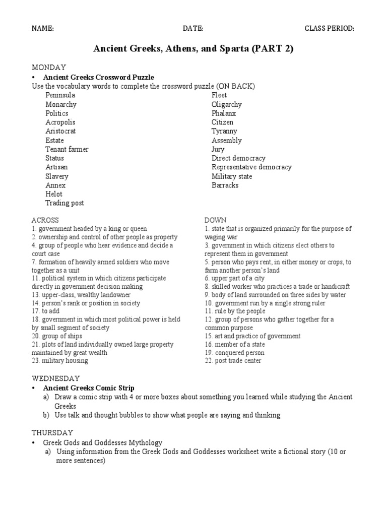 Ancient Greeks Homework Part 2 | PDF | Ancient Greece | Sparta