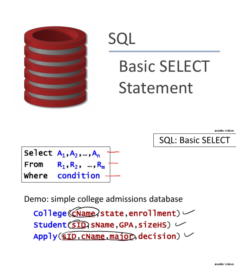 Sql Basic Select Statement Jennifer Widom Pdf Application Software Databases